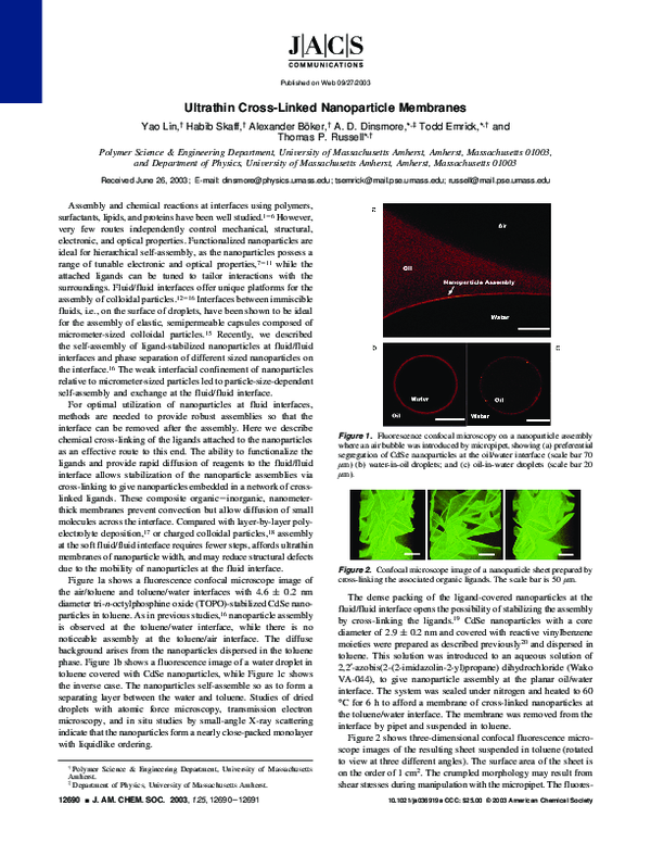 (PDF) Ultrathin Cross-Linked Nanoparticle Membranes