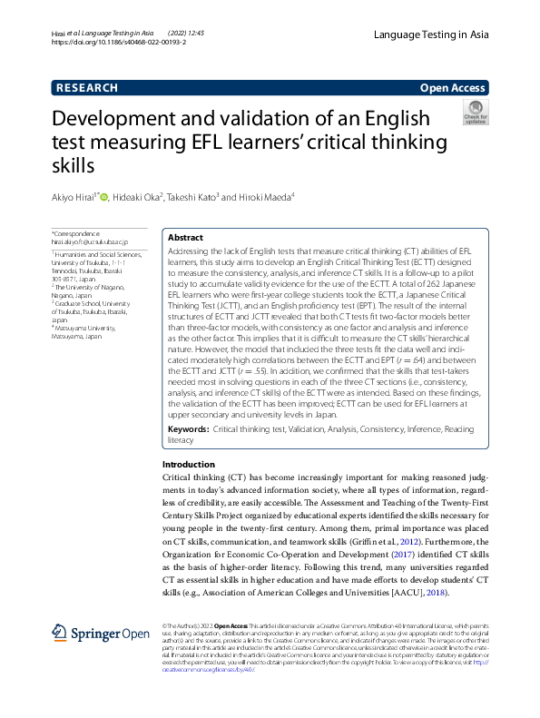 (PDF) Development and validation of an English test measuring EFL ...