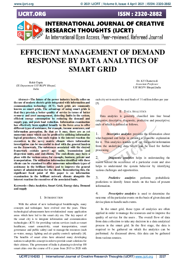 (PDF) EFFICIENT MANAGEMENT OF DEMAND RESPONSE BY DATA ANALYTICS OF SMART GRID