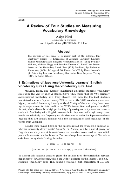 (PDF) A Review of Four Studies on Measuring Vocabulary Knowledge