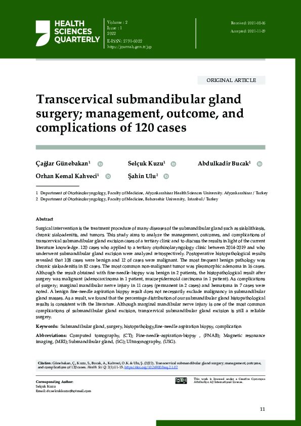 (PDF) Transcervical submandibular gland surgery; management, outcome ...