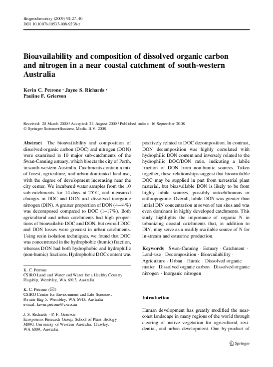 (PDF) Bioavailability and composition of dissolved organic carbon and nitrogen in a near coastal ...