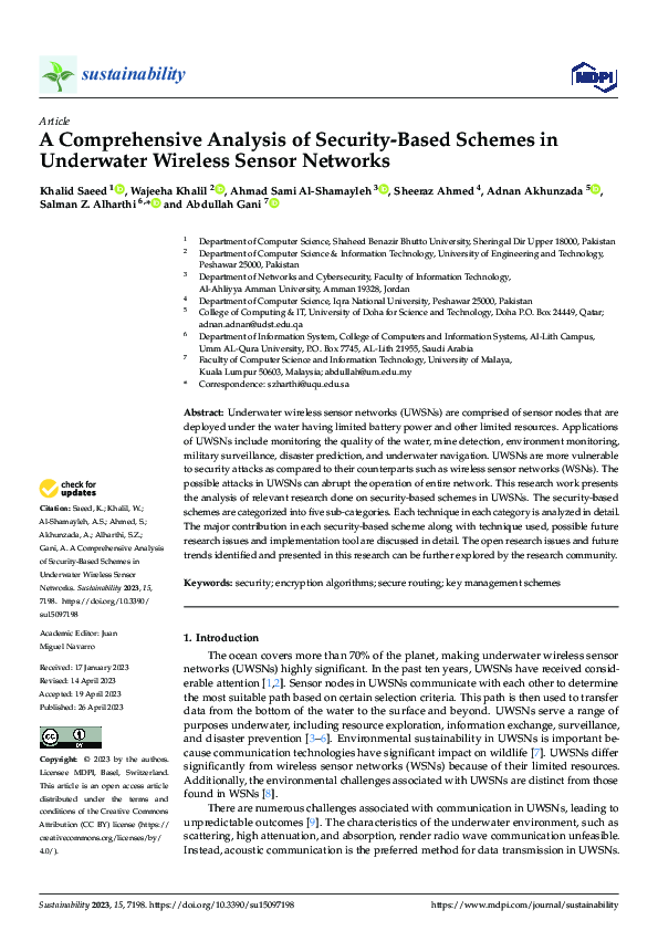 Pdf A Comprehensive Analysis Of Security Based Schemes In Underwater Wireless Sensor Networks