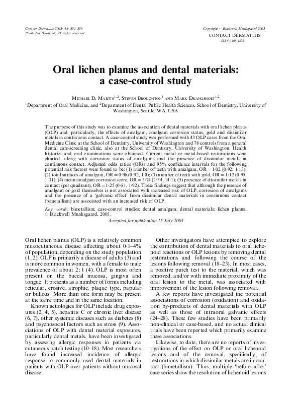 (PDF) Oral lichen planus and dental materials: a case-control study