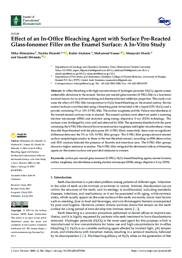 (PDF) Effect of an In-Office Bleaching Agent with Surface Pre-Reacted ...