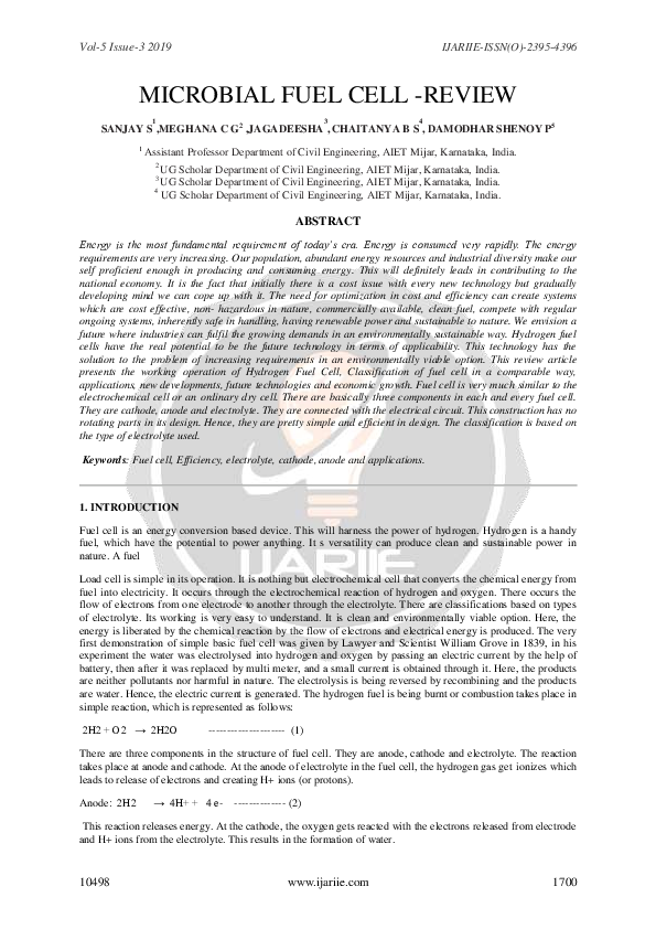 (PDF) Microbial Fuel Cell-Review