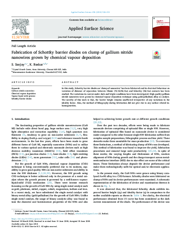 (PDF) Fabrication of Schottky barrier diodes on clump of gallium nitride nanowires grown by ...