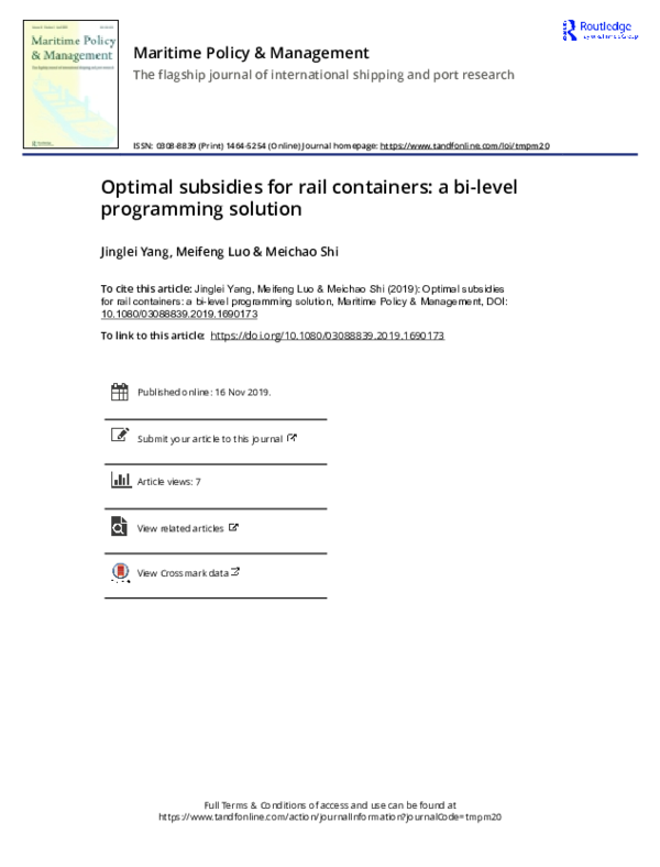Pdf Optimal Subsidies For Rail Containers A Bi Level Programming Solution