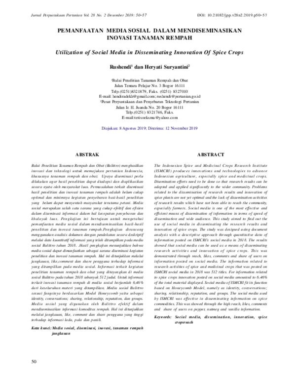 (PDF) Pemanfaatan Media Sosial dalam mendiseminasikan Inovasi Tanaman ...