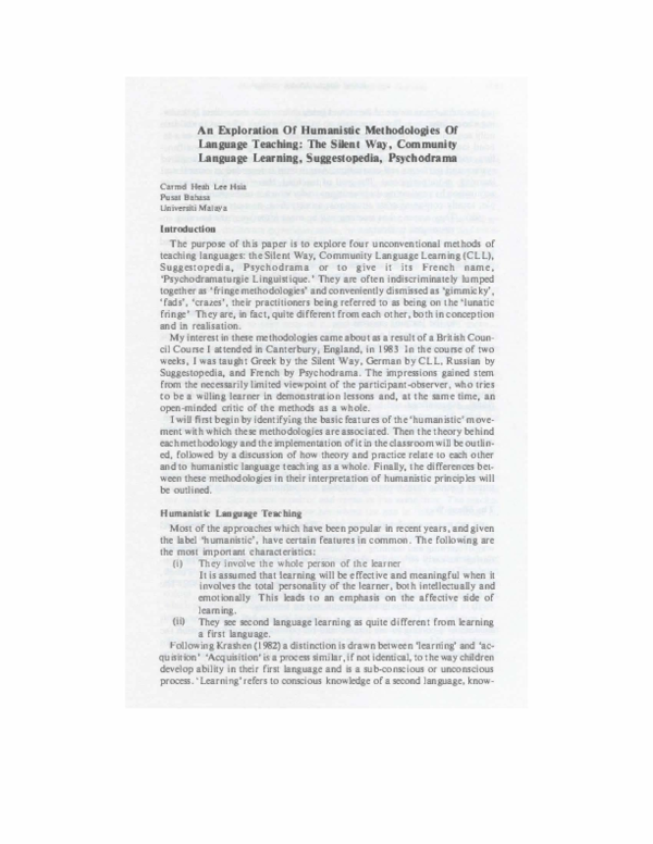 (PDF) An Exploration of Humanistic Methodologies of Language Teaching ...