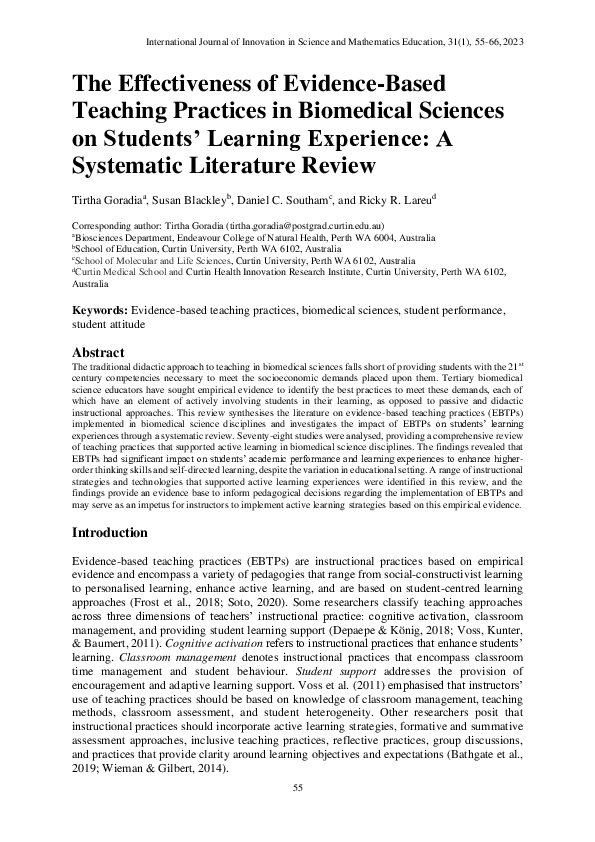 (PDF) The Effectiveness of Evidence-Based Teaching Practices in ...