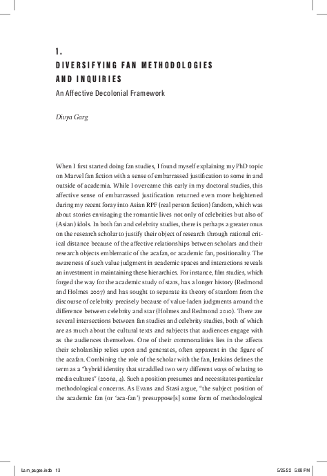 (PDF) Diversifying Fan Methodologies and Inquiries: An Affective ...