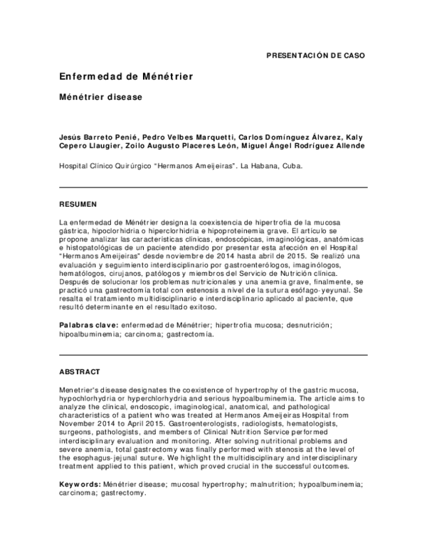 (PDF) Enfermedad de Ménétrier Ménétrier disease | Jesus Barreto Penie ...