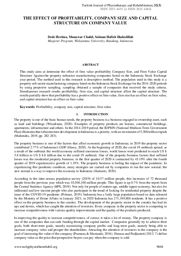 (PDF) The Effect of Profitability, Company Size and Capital Structure on Company Value