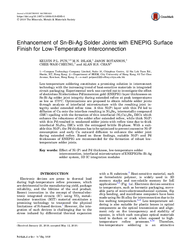 (PDF) Enhancement of Sn-Bi-Ag Solder Joints with ENEPIG Surface Finish ...