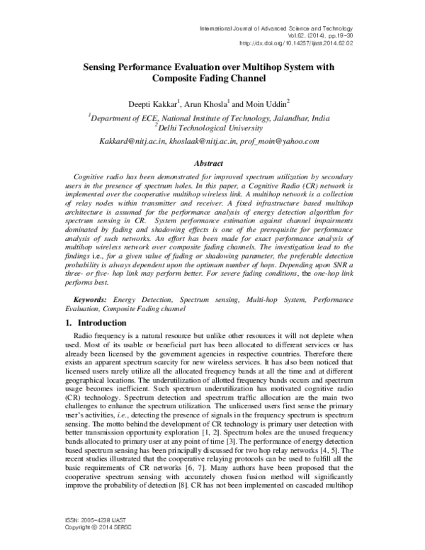 (PDF) Sensing Performance Evaluation over Multihop System with Composite Fading Channel
