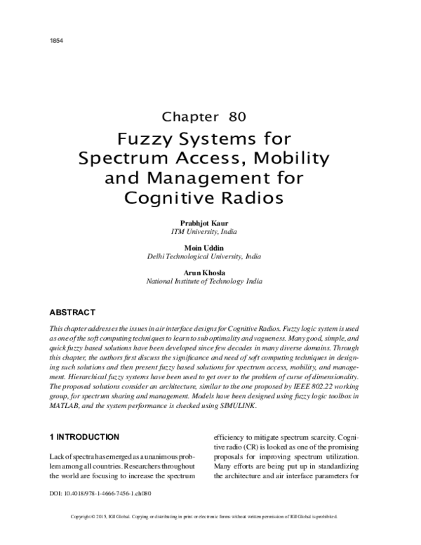 (PDF) Fuzzy Systems for Spectrum Access, Mobility and Management for Cognitive Radios