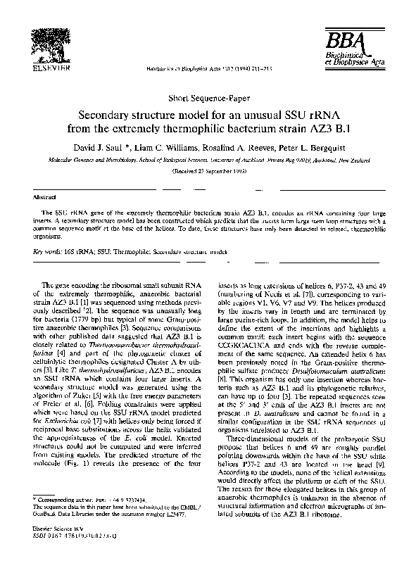 (PDF) Secondary structure model for an unusual SSU rRNA from the ...