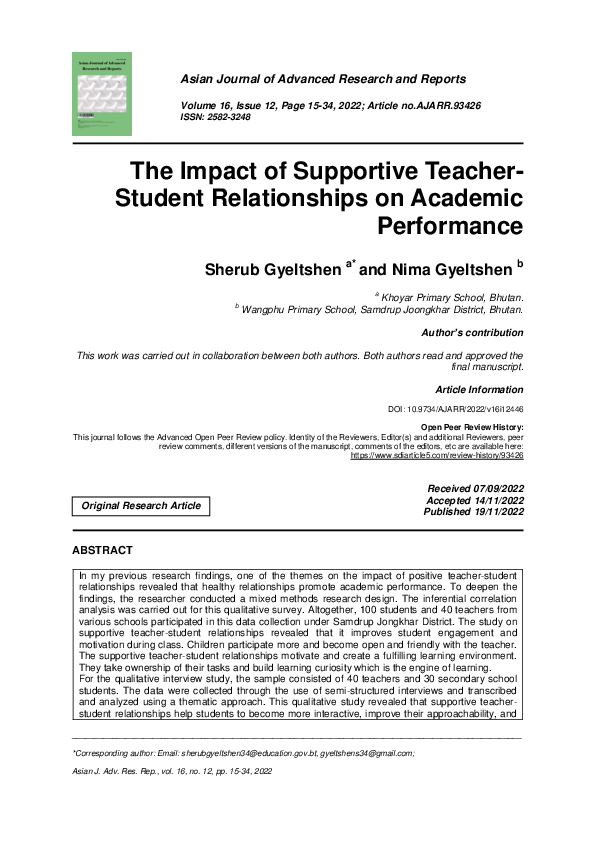 (PDF) The Impact of Supportive Teacher-Student Relationships on ...