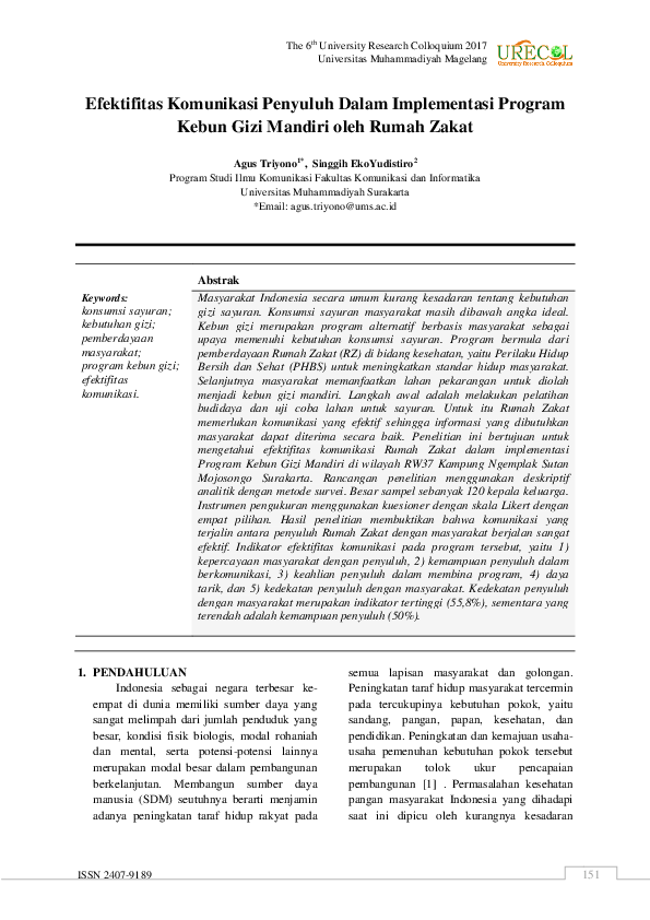 (PDF) Efektifitas Komunikasi Penyuluh dalam Implementasi Program Kebun Gizi Mandiri oleh Rumah ...