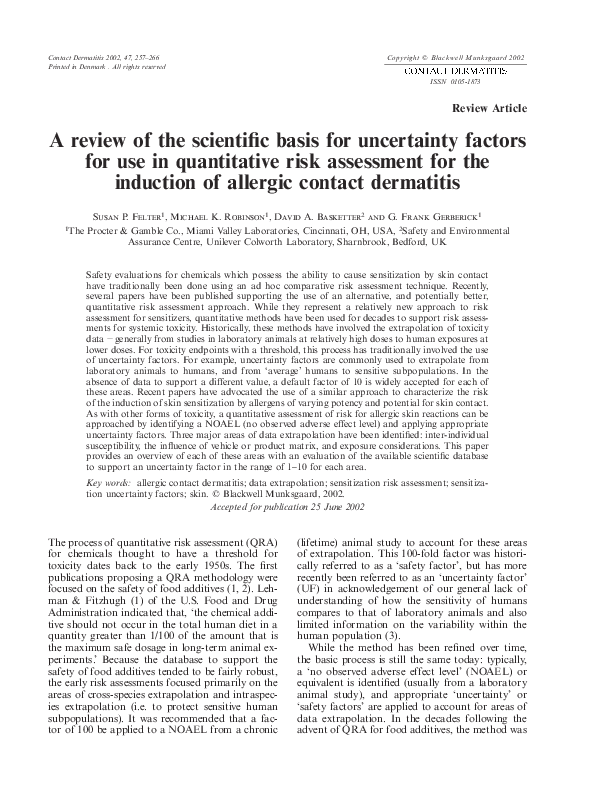 (PDF) A review of the scientific basis for uncertainty factors for use ...