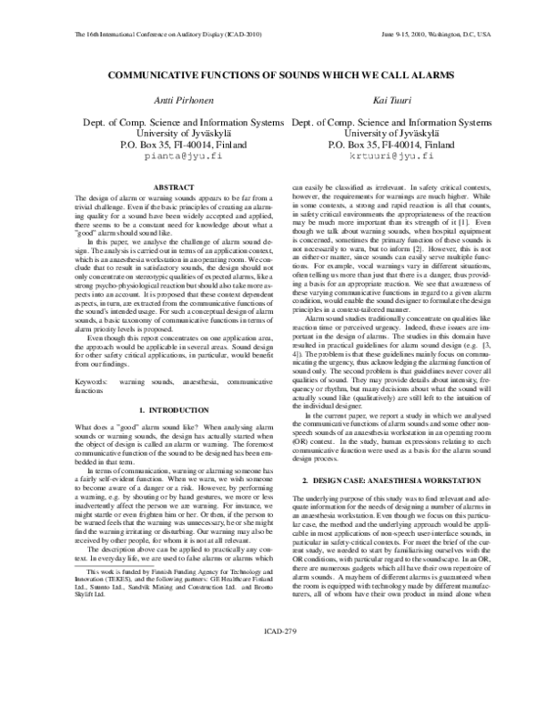 (PDF) Communicative functions of sounds which we call alarms
