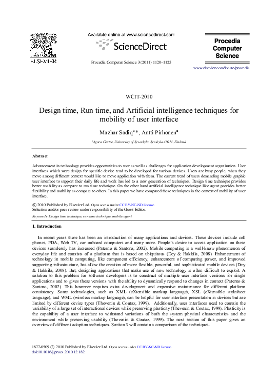 (PDF) Design time, run time, and artificial intelligence techniques for mobility of user ...