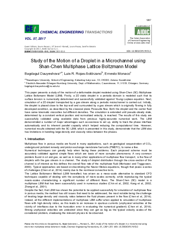 (PDF) Study of the motion of a droplet in a microchannel using Shan-Chen multiphase lattice ...