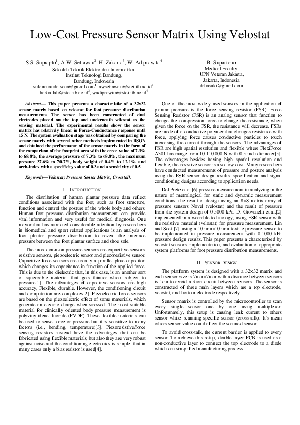 (PDF) Low-Cost Pressure Sensor Matrix Using Velostat