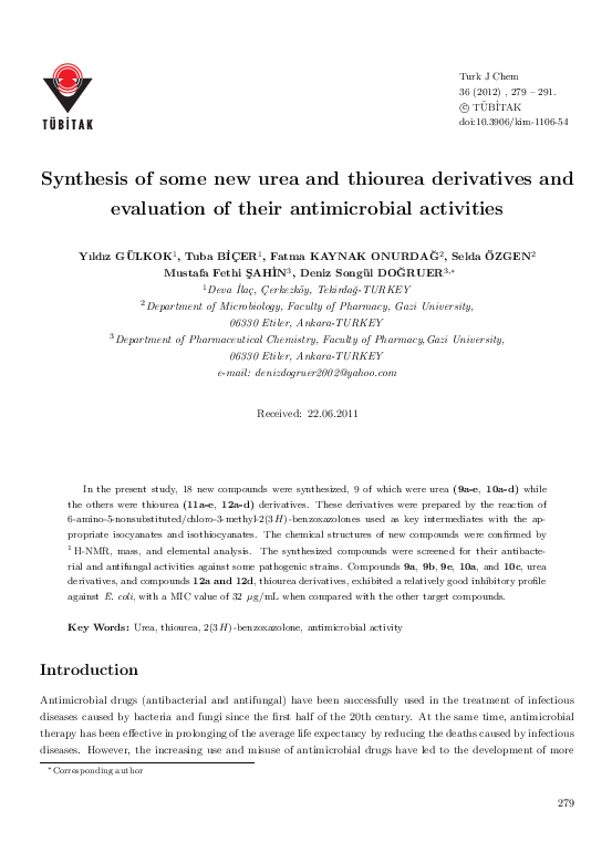 (PDF) Synthesis of some new urea and thiourea derivatives and ...
