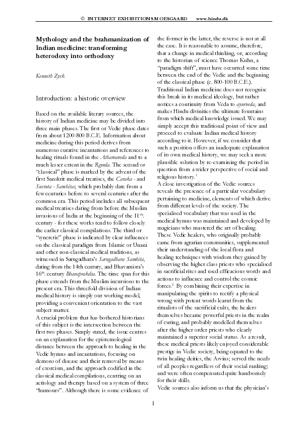 (PDF) Mythology and the brahmanization of Indian medicine: Transforming ...