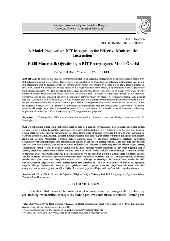 (PDF) A Model Proposal on ICT Integration for Effective Mathematics ...