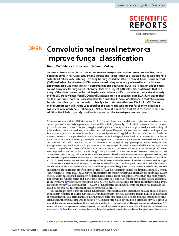 (PDF) Convolutional neural networks improve fungal classification