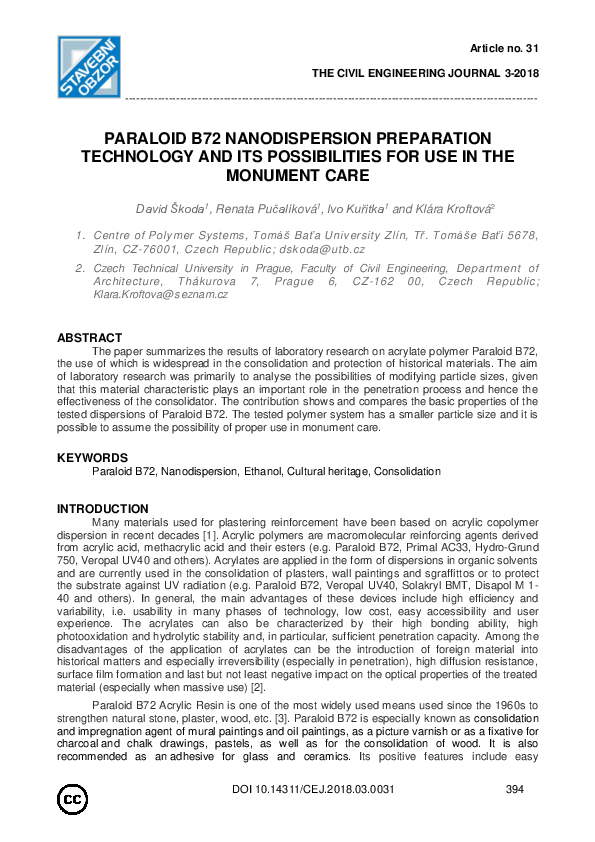(PDF) Paraloid B72 Nanodispersion Preparation Technology and Its ...