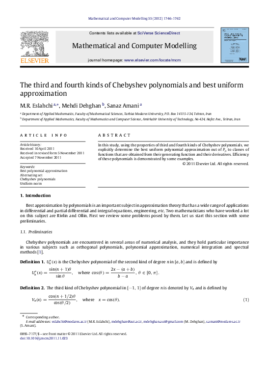 (PDF) The third and fourth kinds of Chebyshev polynomials and best uniform approximation