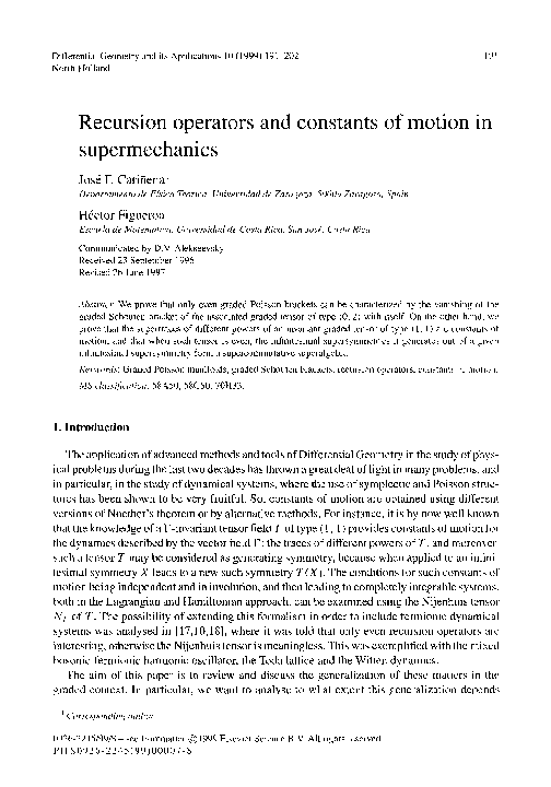 (PDF) Recursion operators and constants of motion in supermechanics