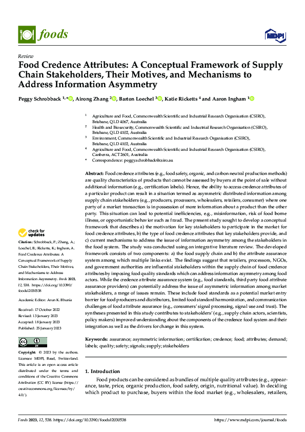 (PDF) Food Credence Attributes: A Conceptual Framework of Supply Chain ...