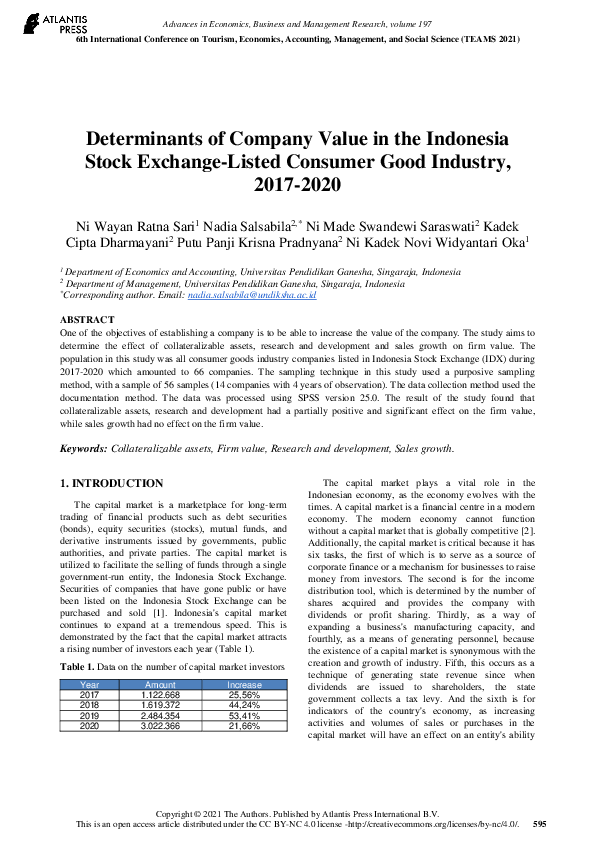 (PDF) Determinants of Company Value in the Indonesia Stock Exchange-Listed Consumer Good ...