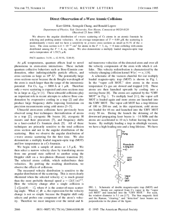 (PDF) Direct Observation ofs-Wave Atomic Collisions
