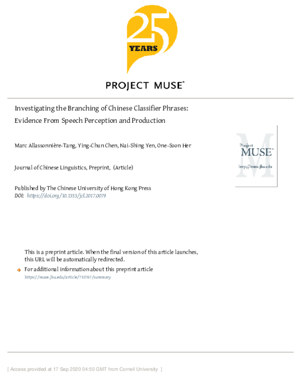 (PDF) Branching in Chinese Classifier Phrases
