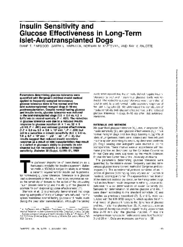 (PDF) Insulin Sensitivity and Glucose Effectiveness in Long-Term Islet-Autotransplanted Dogs ...