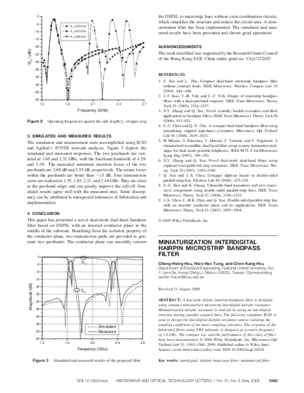 (PDF) Miniaturization interdigital hairpin microstrip bandpass filter