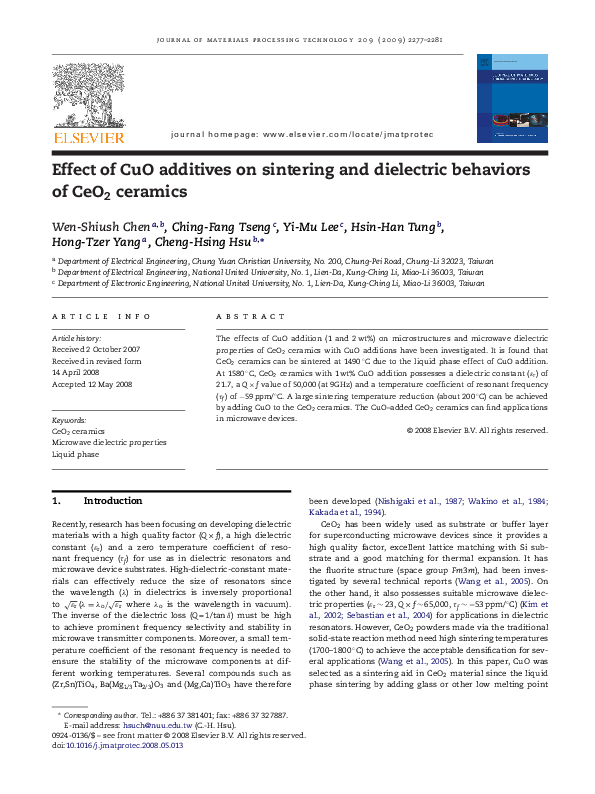 (PDF) Effect of CuO additives on sintering and dielectric behaviors of ...