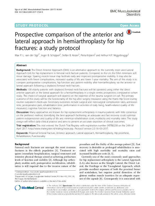 (PDF) Prospective comparison of the anterior and lateral approach in ...
