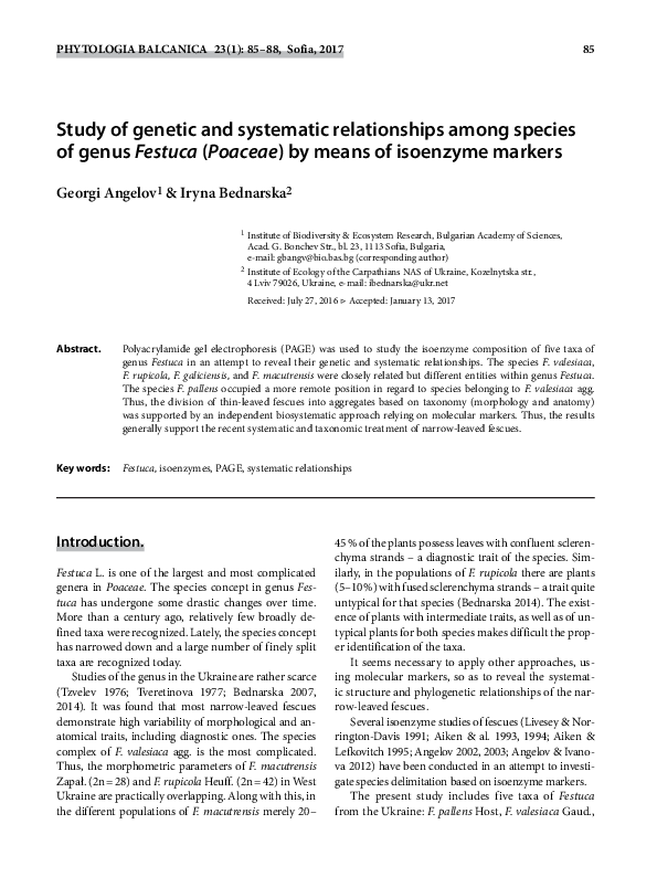 (PDF) Study of genetic and systematic relationships among species of ...