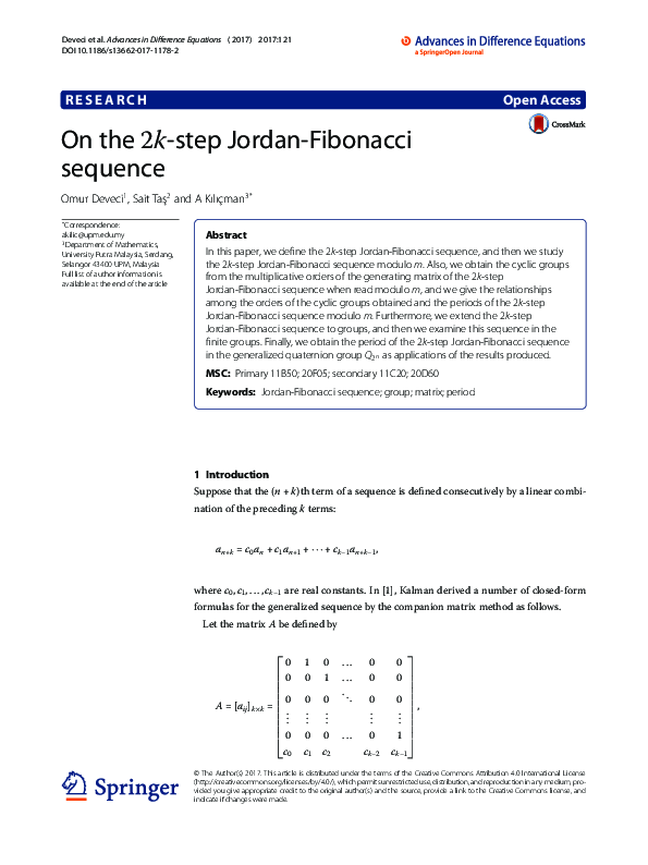 (PDF) On the 2k-step Jordan-Fibonacci sequence | Sait TAŞ - Academia.edu