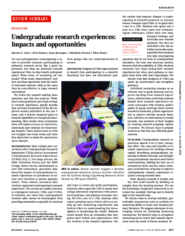 (PDF) Undergraduate research experiences: Impacts and opportunities