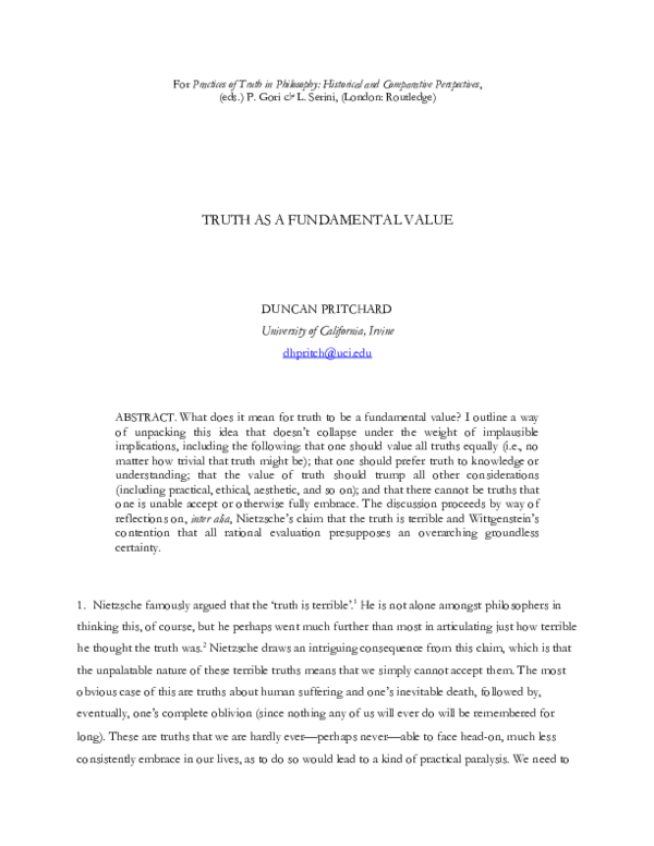 (PDF) TRUTH AS A FUNDAMENTAL VALUE