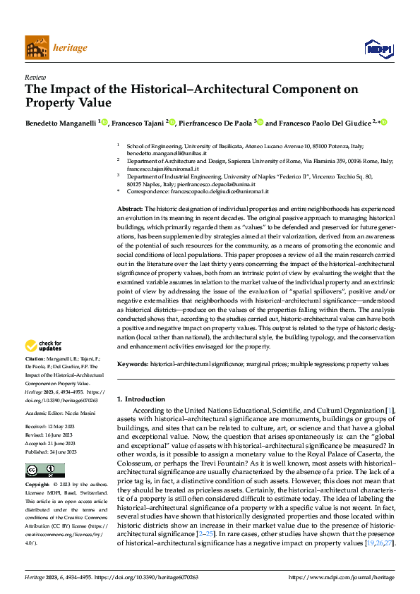 (PDF) The Impact of the Historical–Architectural Component on Property ...