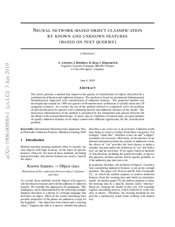 (PDF) Neural Network-based Object Classification by Known and Unknown Features (Based on Text ...